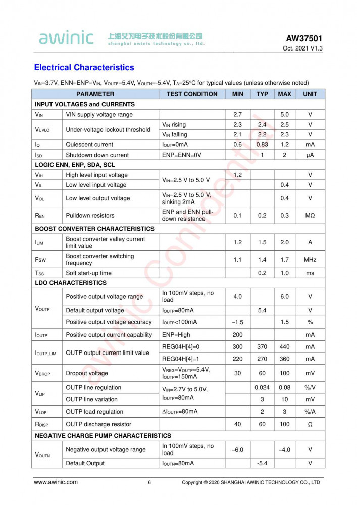 AW37501CSR datasheet page 6