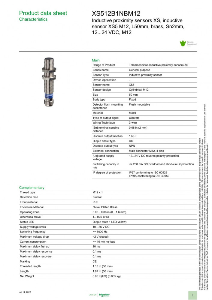 XS512B1NBM12 technical documentation page 1