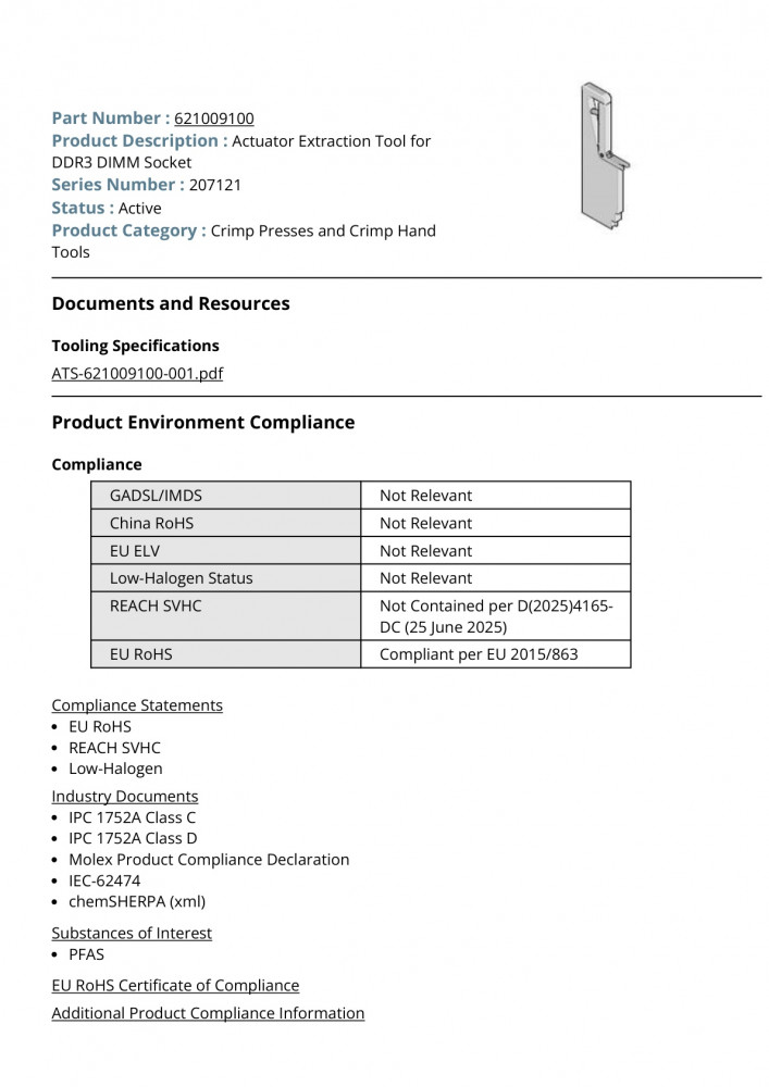 Molex 621009100 tooling specification preview, page 1