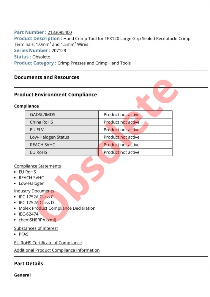 MOLEX 2133095400 tooling document preview, page 1