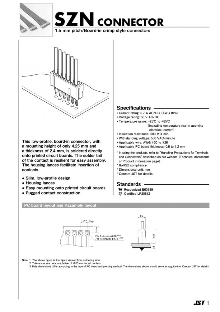 JST 12P-SZN technical document page 1
