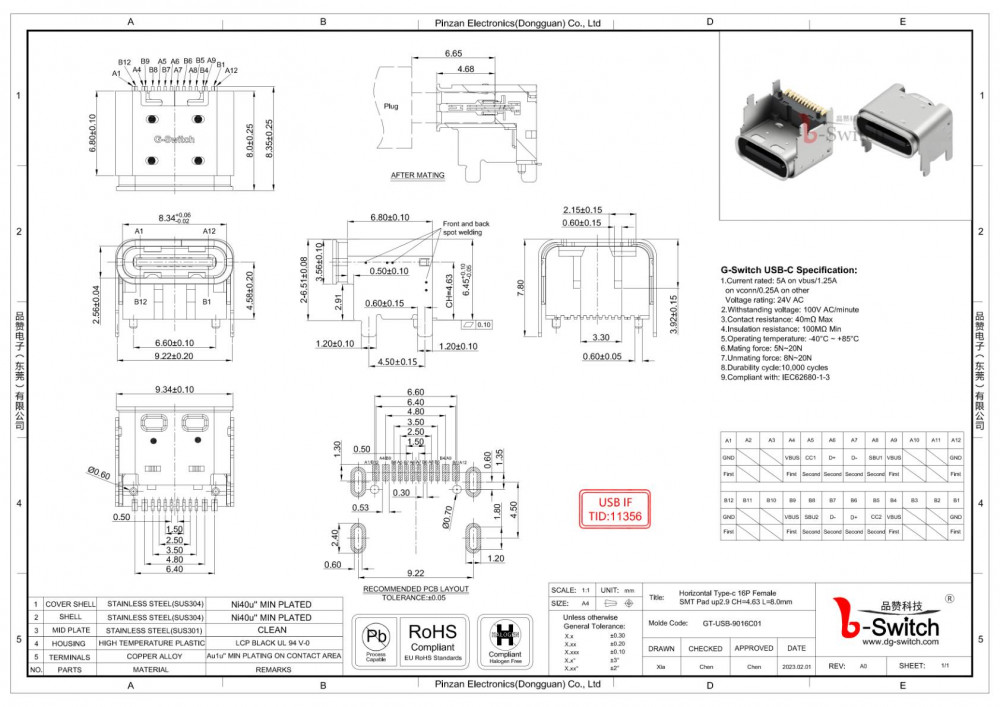 GT-USB-9016C01 technical document page 1
