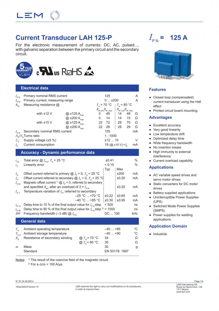 LAH 125-P technical document page 1