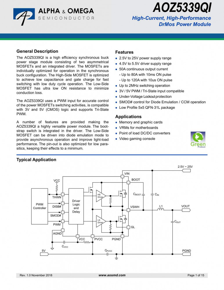 AOZ5339QI document preview, page 1