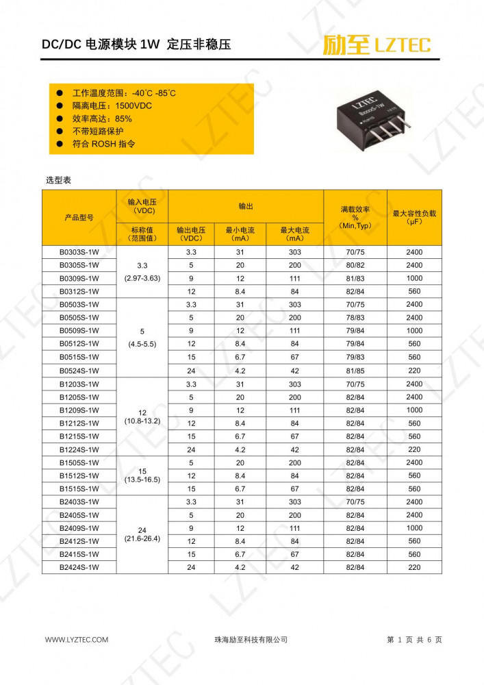 B1203S-1W datasheet page 1