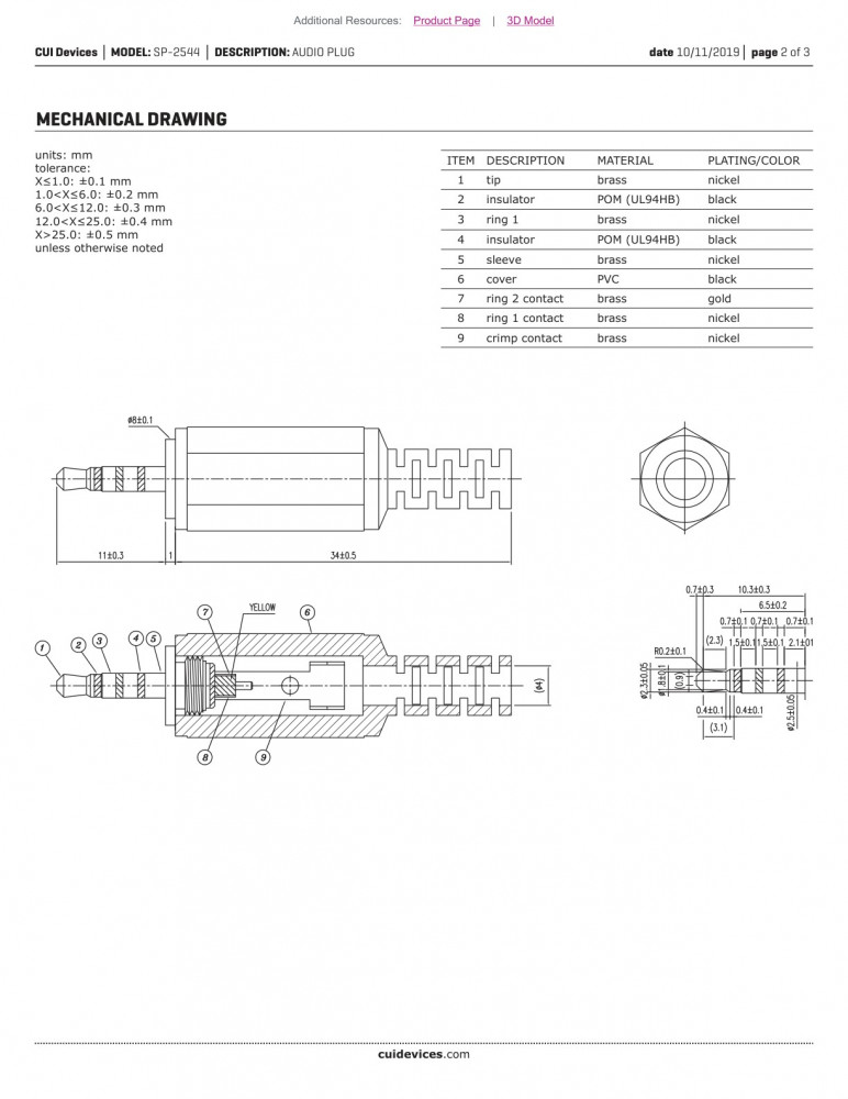 CUI SP-2544 technical document page 2