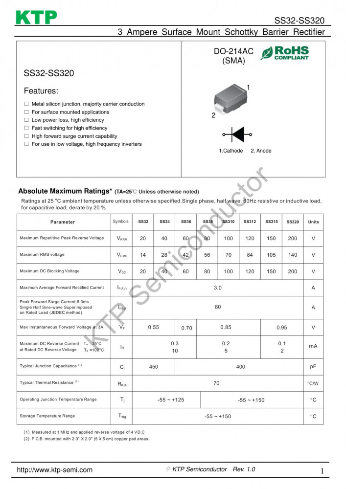 KTP SS34 datasheet page 1