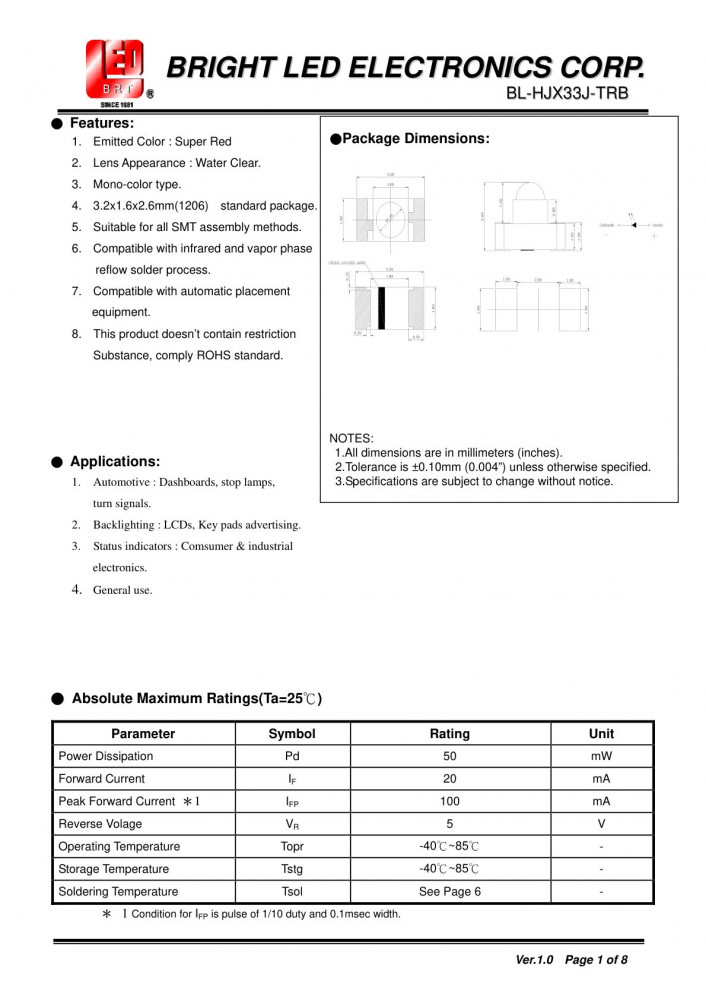 BL-HJX33J-TRB datasheet page 1