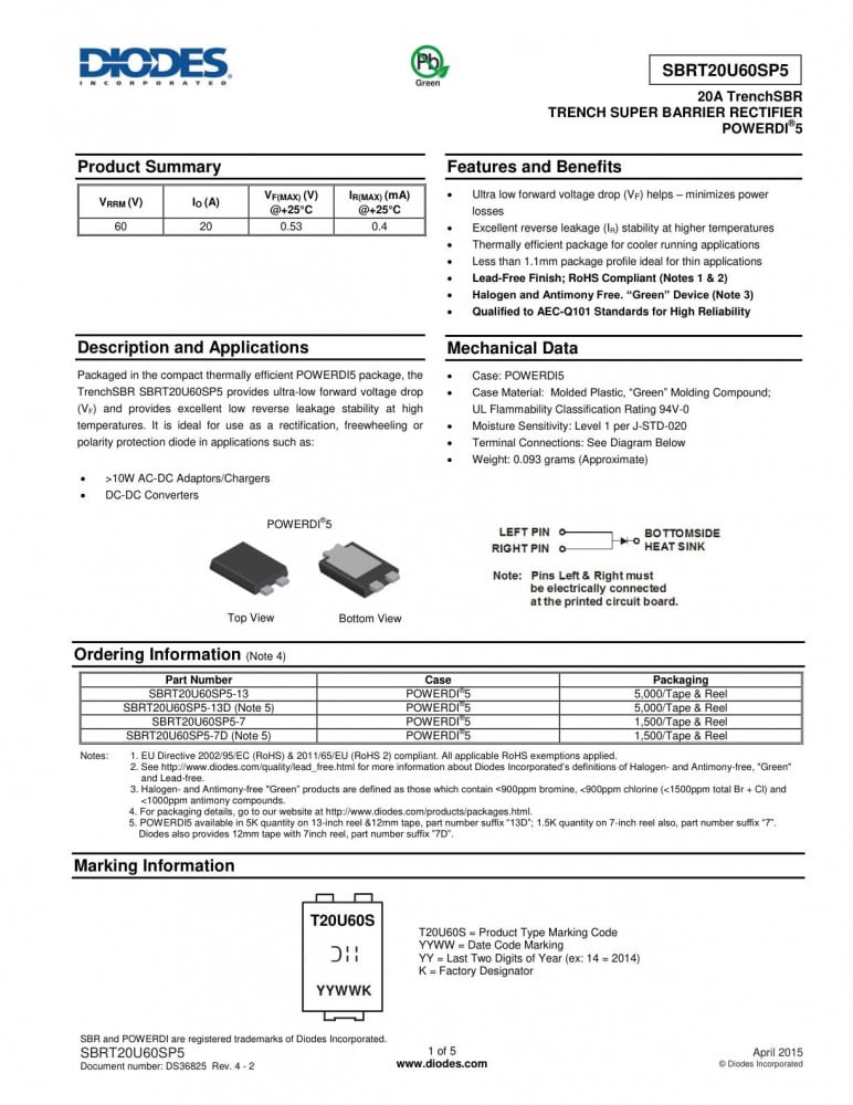 SBRT20U60SP5-7 datasheet page 1