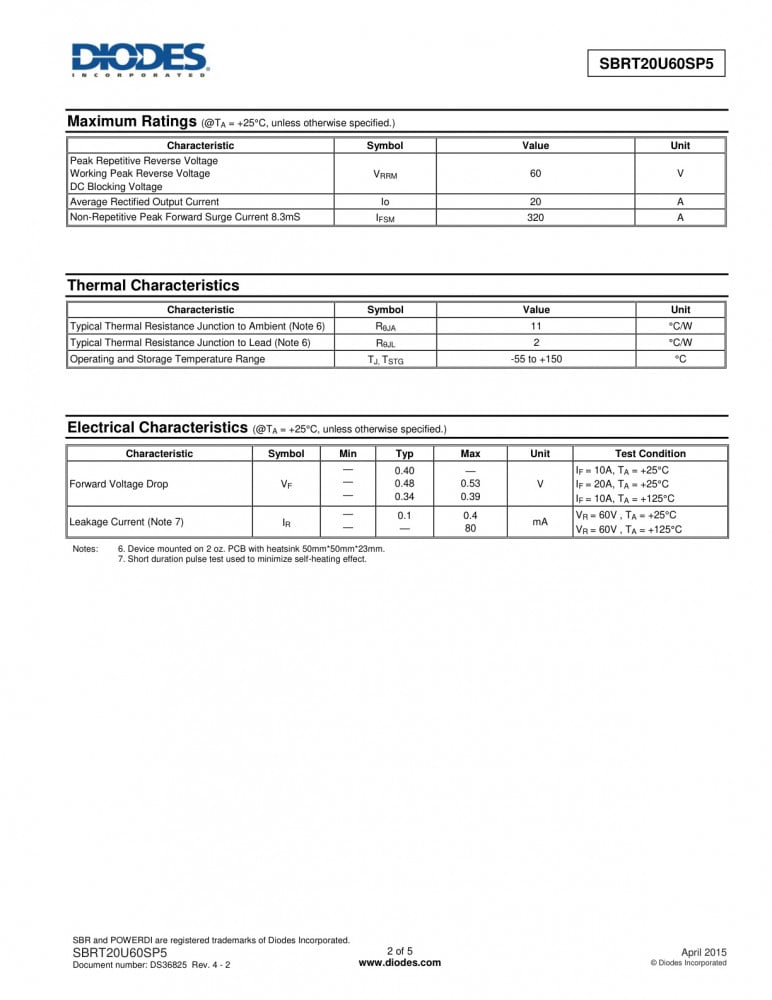 SBRT20U60SP5-7 datasheet page 2