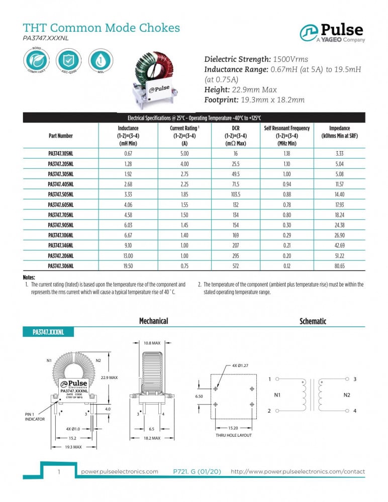 PA3747 series datasheet page 1