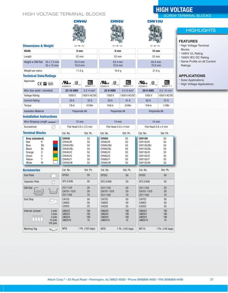 Altech EPUSC and CHV terminal block technical document