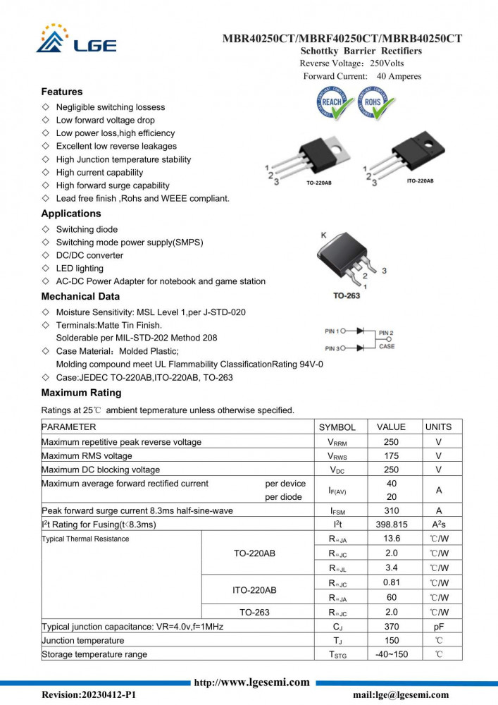 MBRF40250CT datasheet page 1