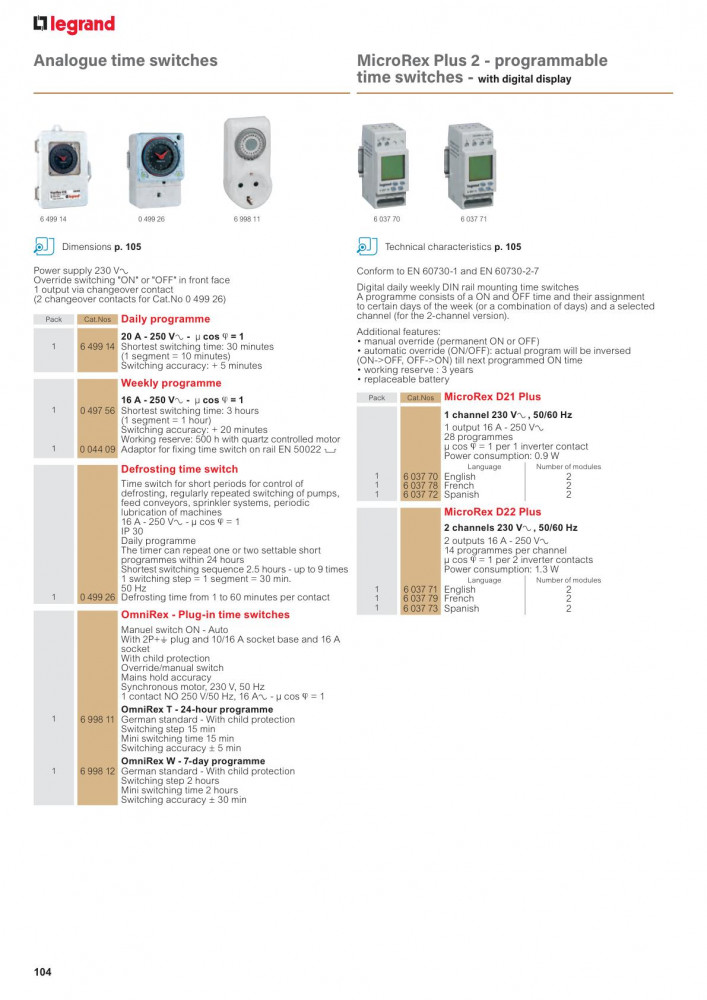 Legrand catalogue documentation page for time switches