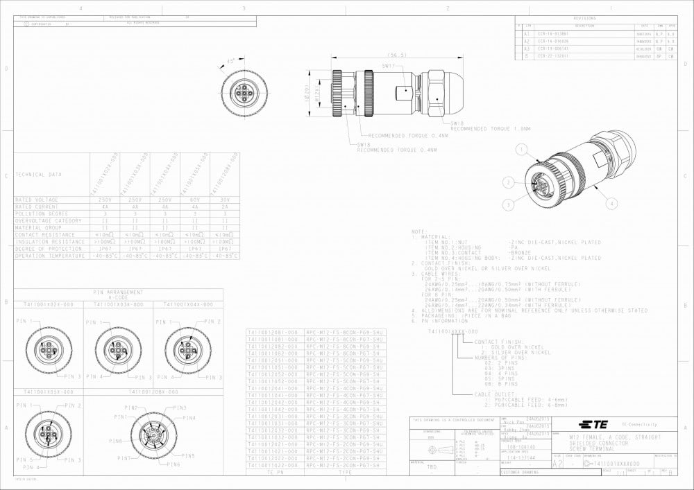 TE Connectivity T4110012051-000 technical drawing preview