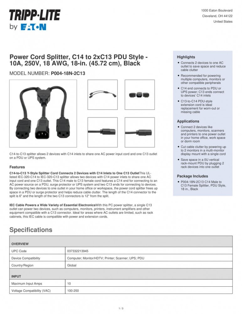 P004-18N-2C13 technical document page 1