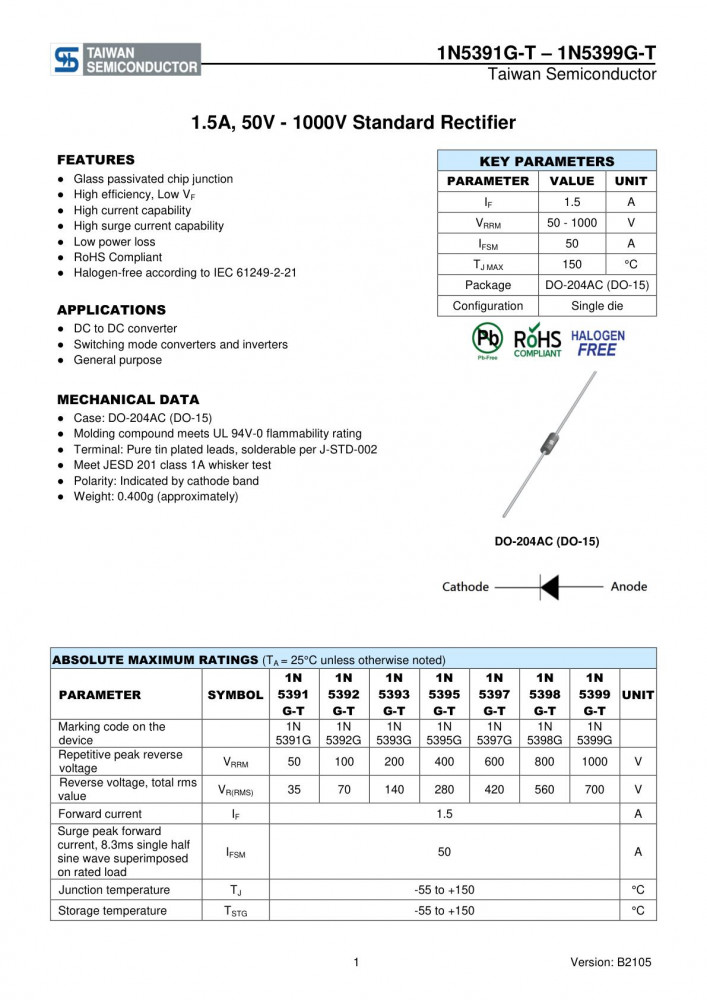 1N5398G-T datasheet page 1