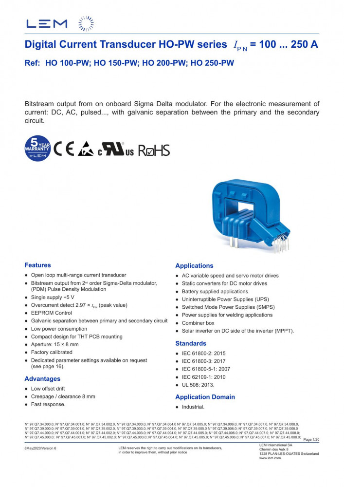 LEM HO-PW datasheet page 1