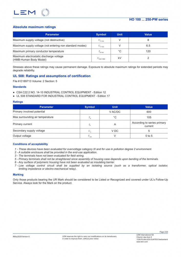 LEM HO-PW datasheet page 2