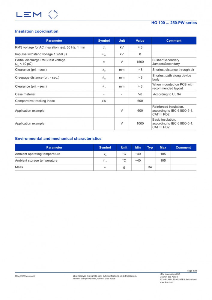 LEM HO-PW datasheet page 3