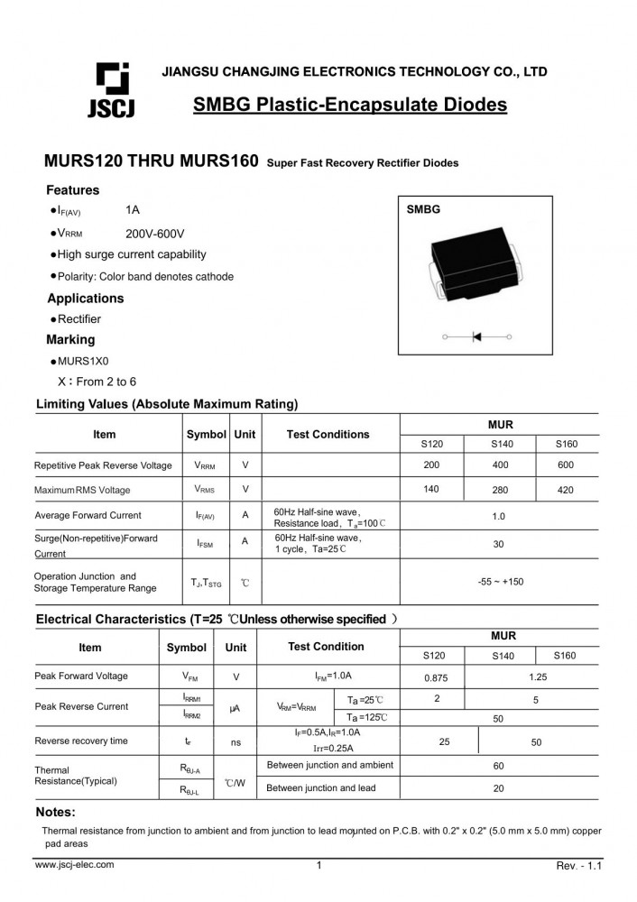 MURS160 datasheet page 1