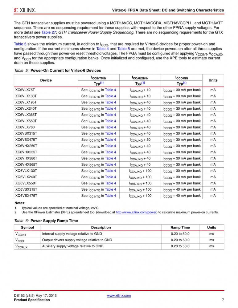 Virtex-6 FPGA Electrical Characteristics page 7