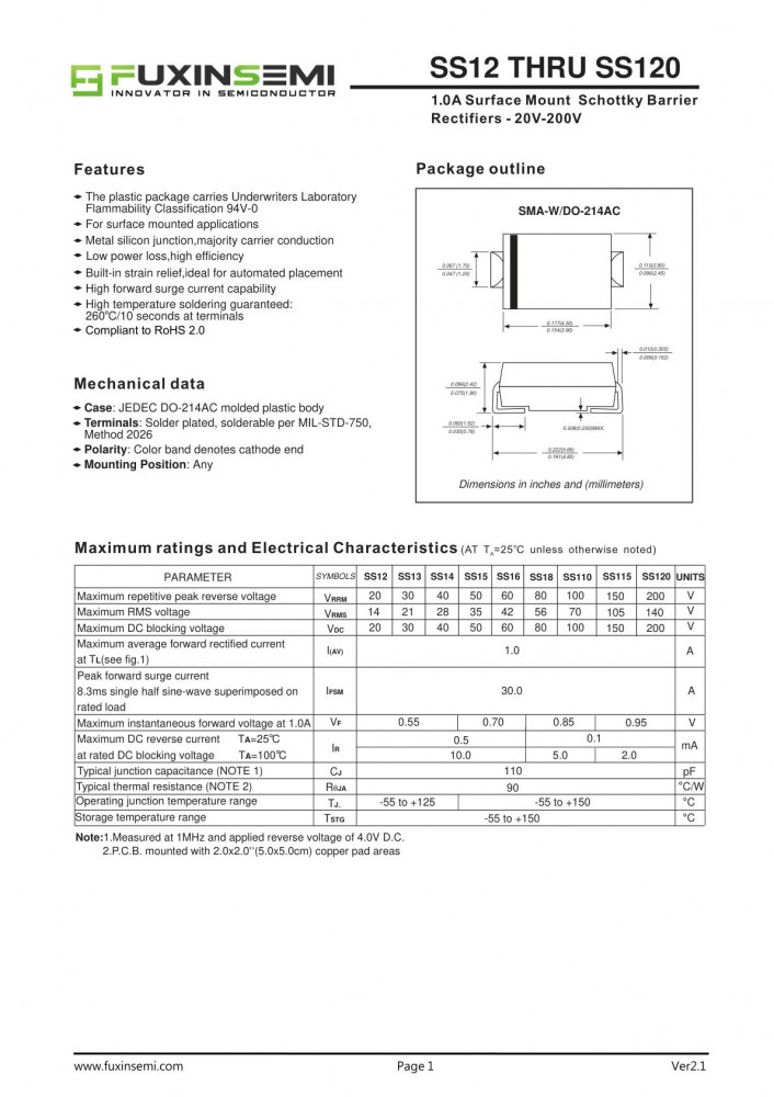 SS14 datasheet page 1