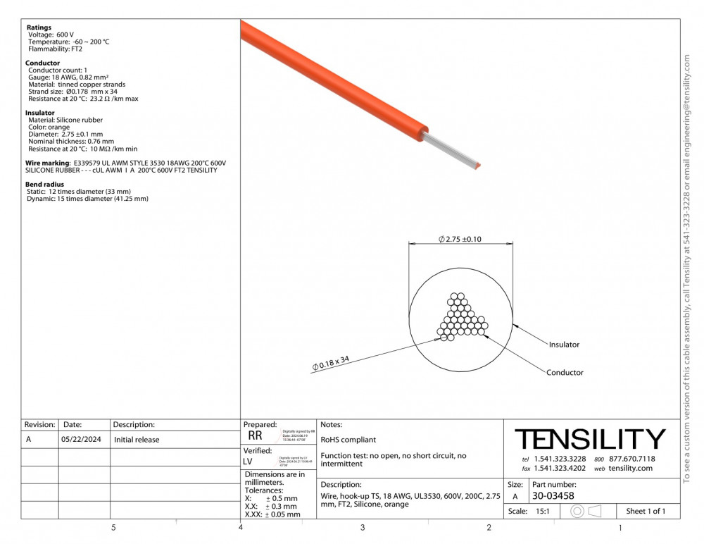 Tensility International 30-03458 product drawing and specification page