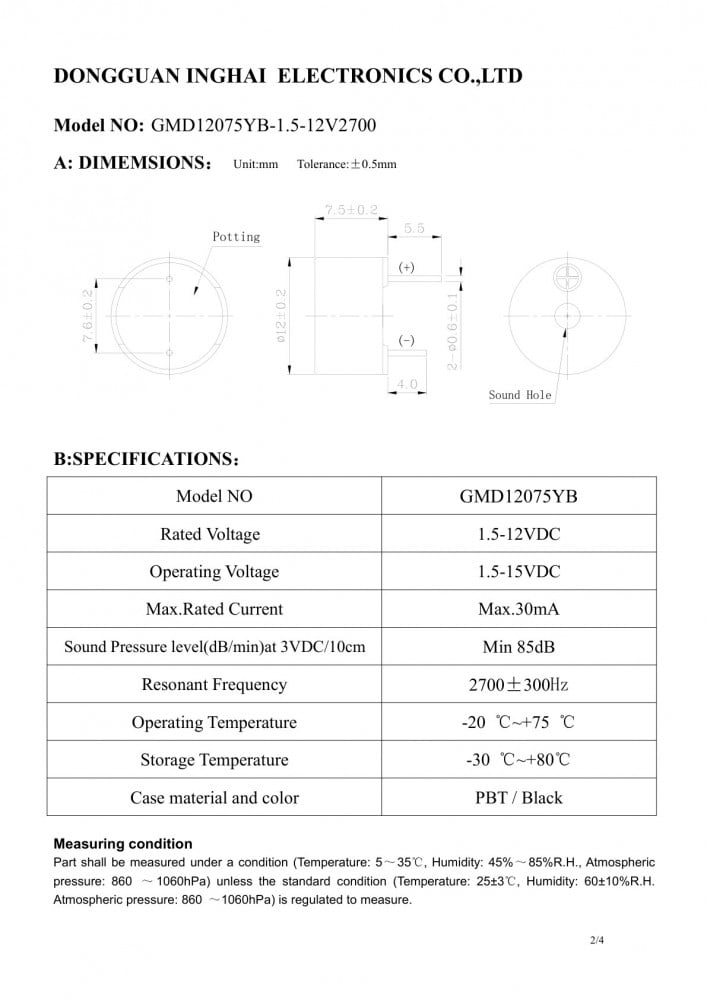 GMD12075YB-1.5V2700 approval document page 2