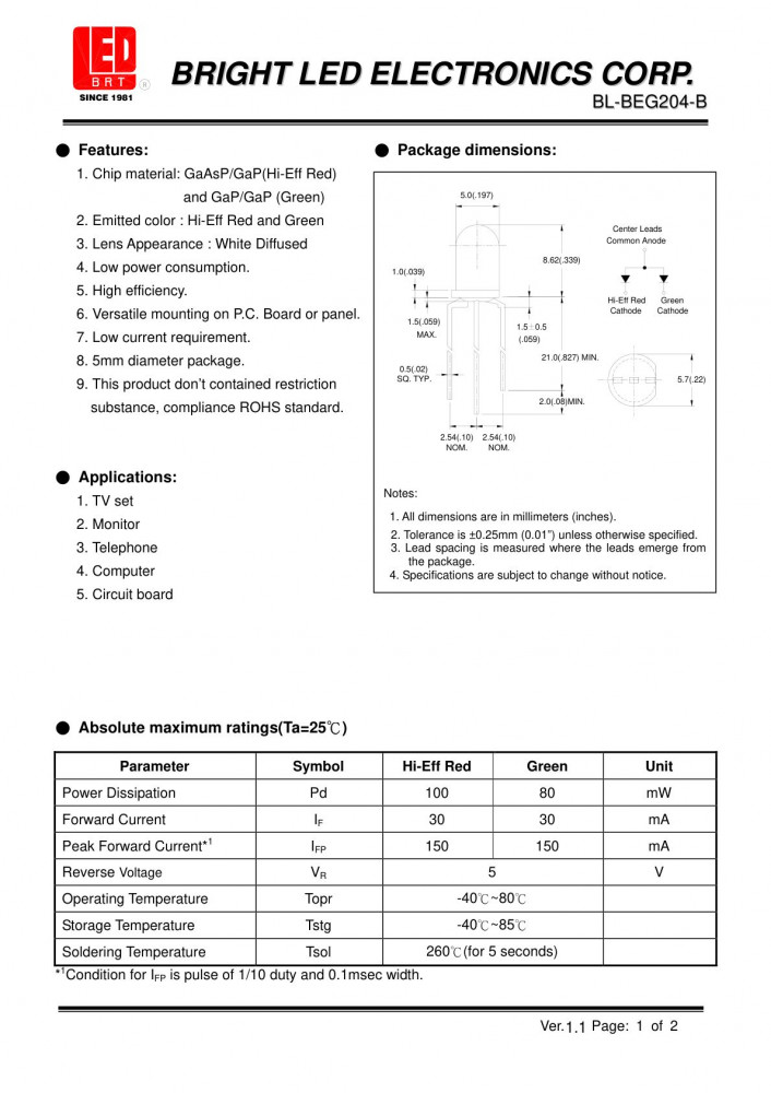 BL-BEG204-B datasheet page 1