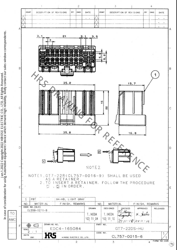 HRS GT7-22DS-HU technical document preview