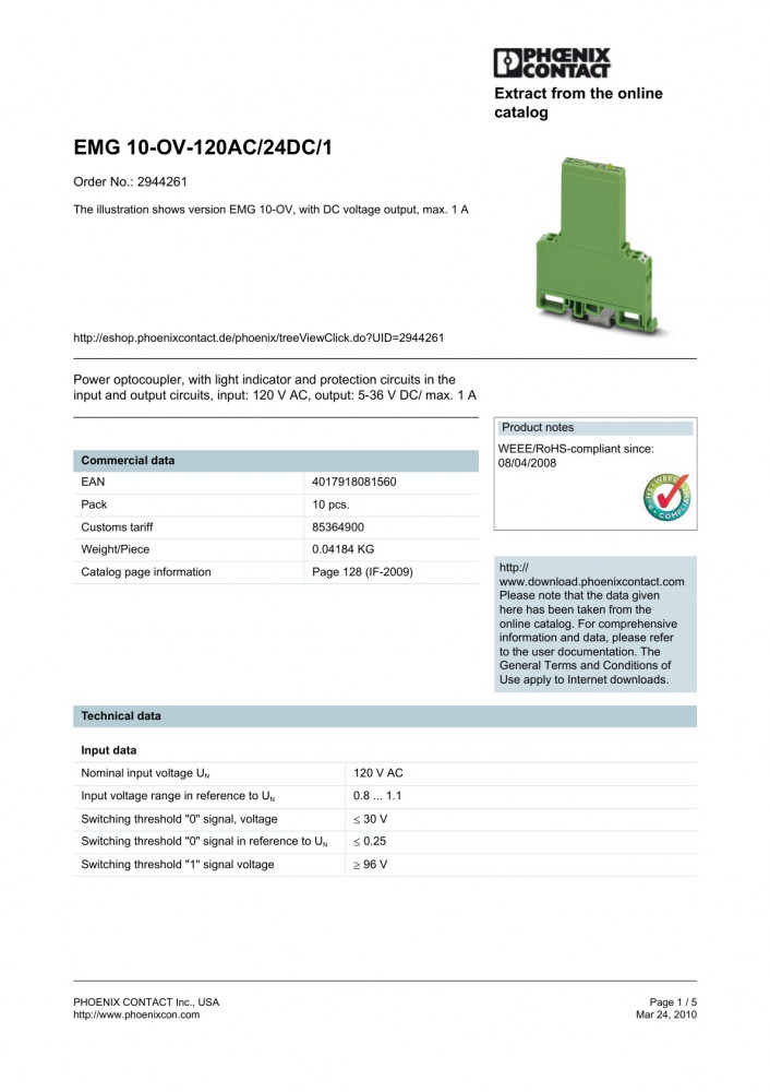 Phoenix Contact 2944261 technical document page 1