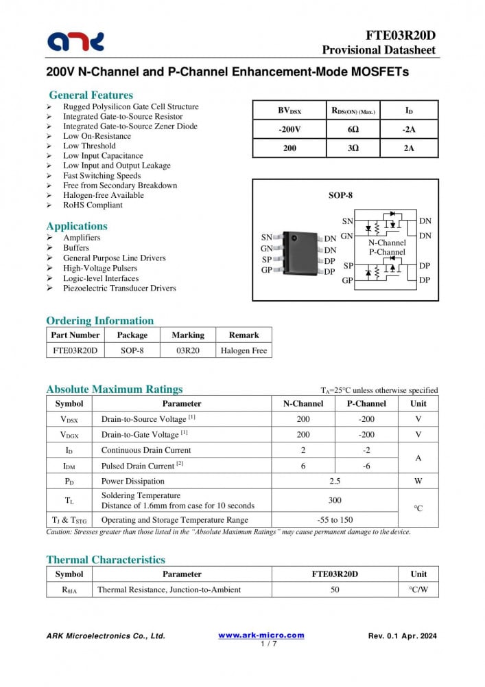 FTE03R20D datasheet page 1