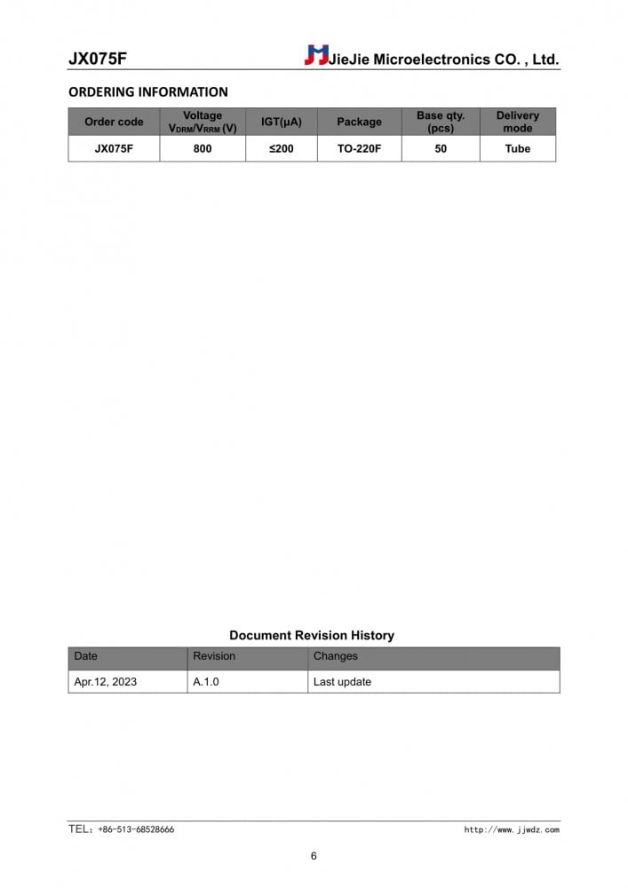 JX075F datasheet page 6