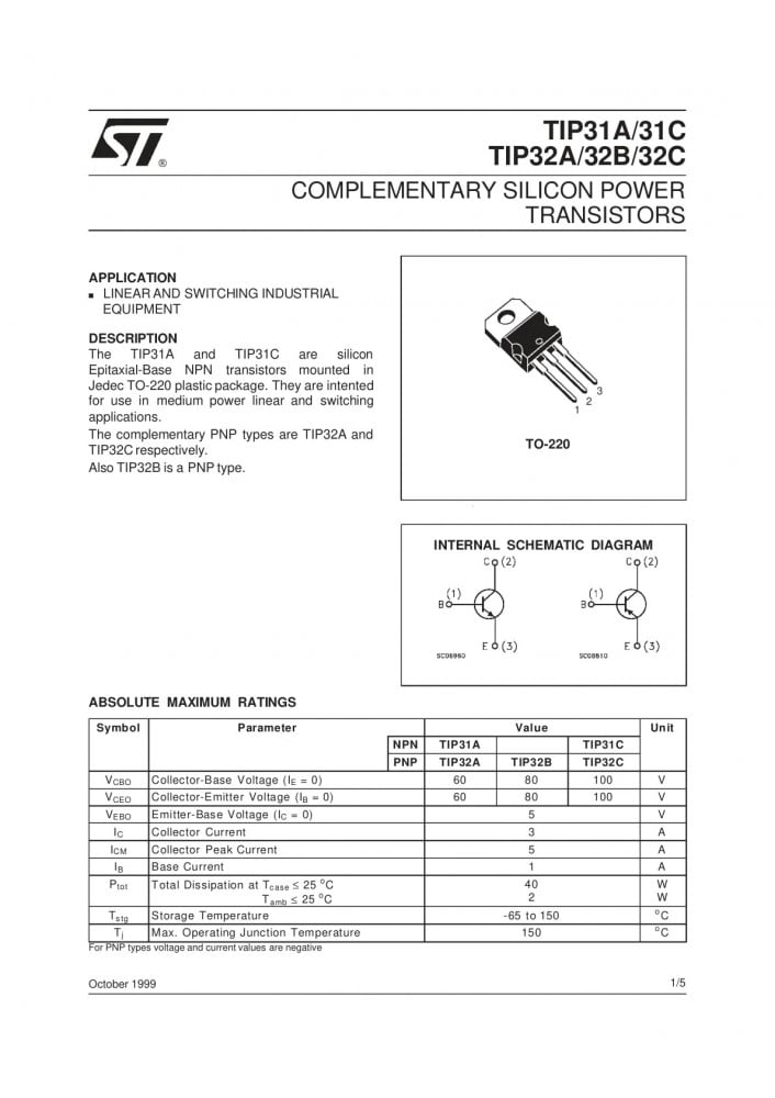 TIP31A datasheet page 1