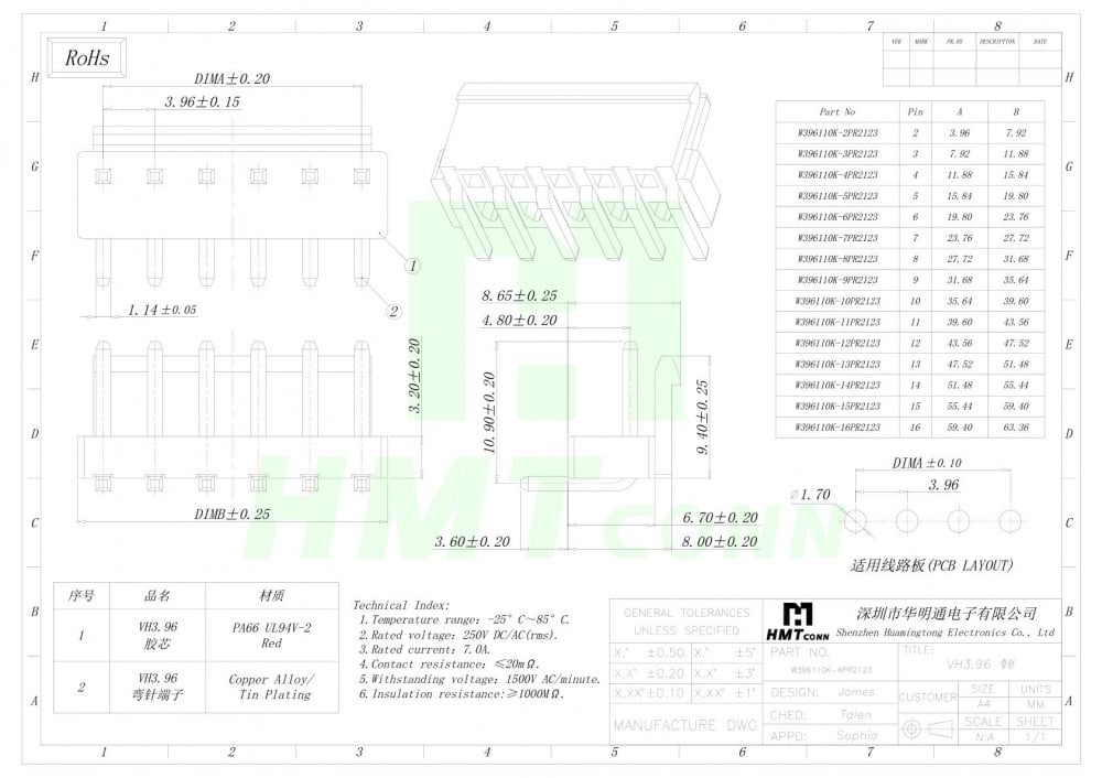 HMTCONN W396110K-4PR2123 product drawing
