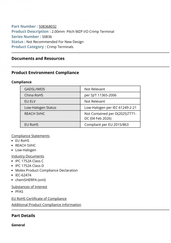 MOLEX 508368032 technical document image, page 1