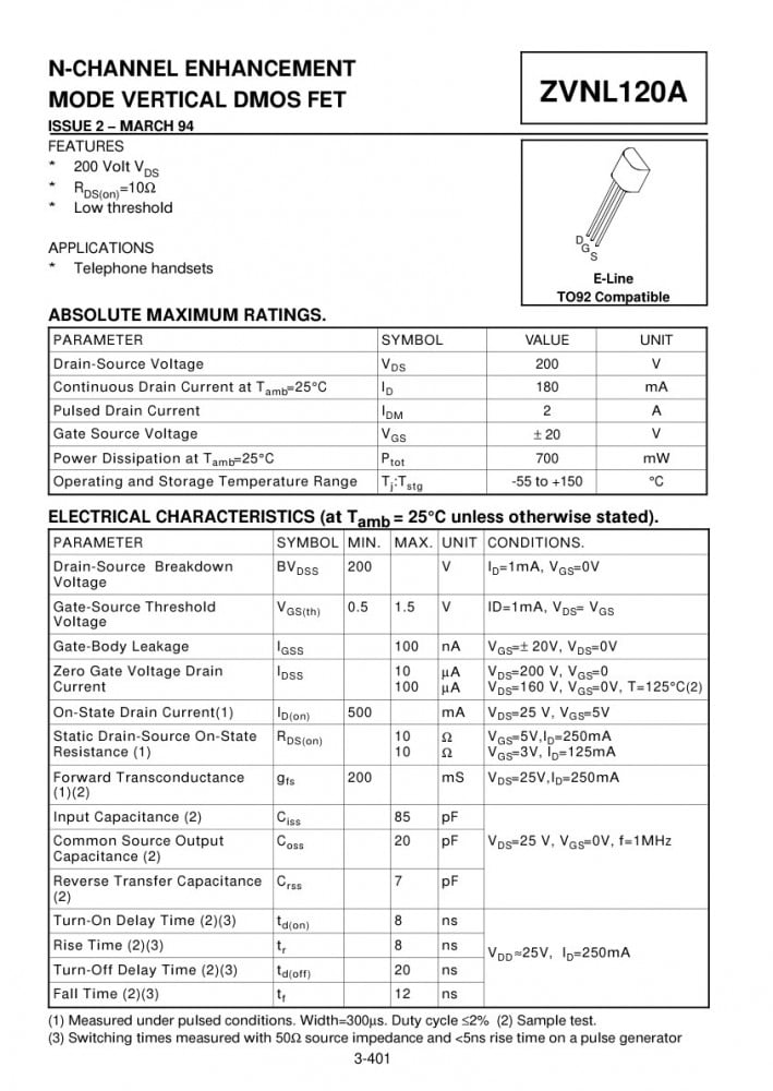 ZVNL120A datasheet page 1