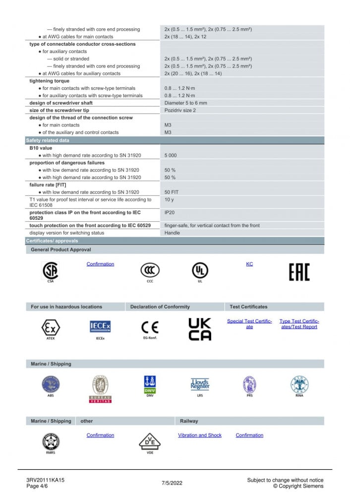 3RV20111KA15 datasheet page 4