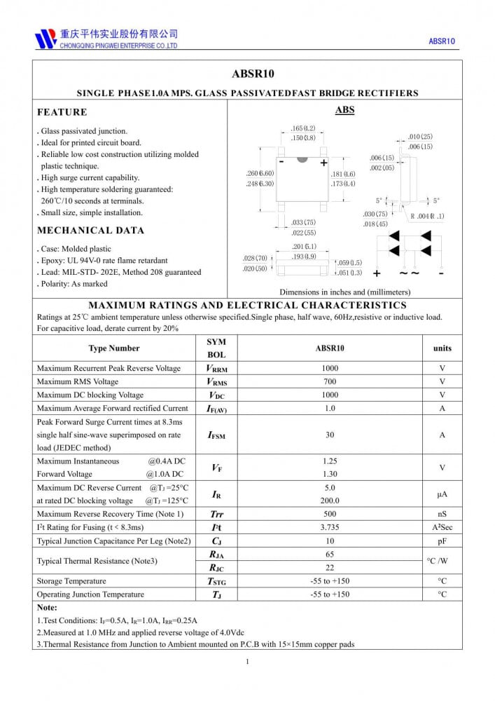 ABSR10 datasheet page 1