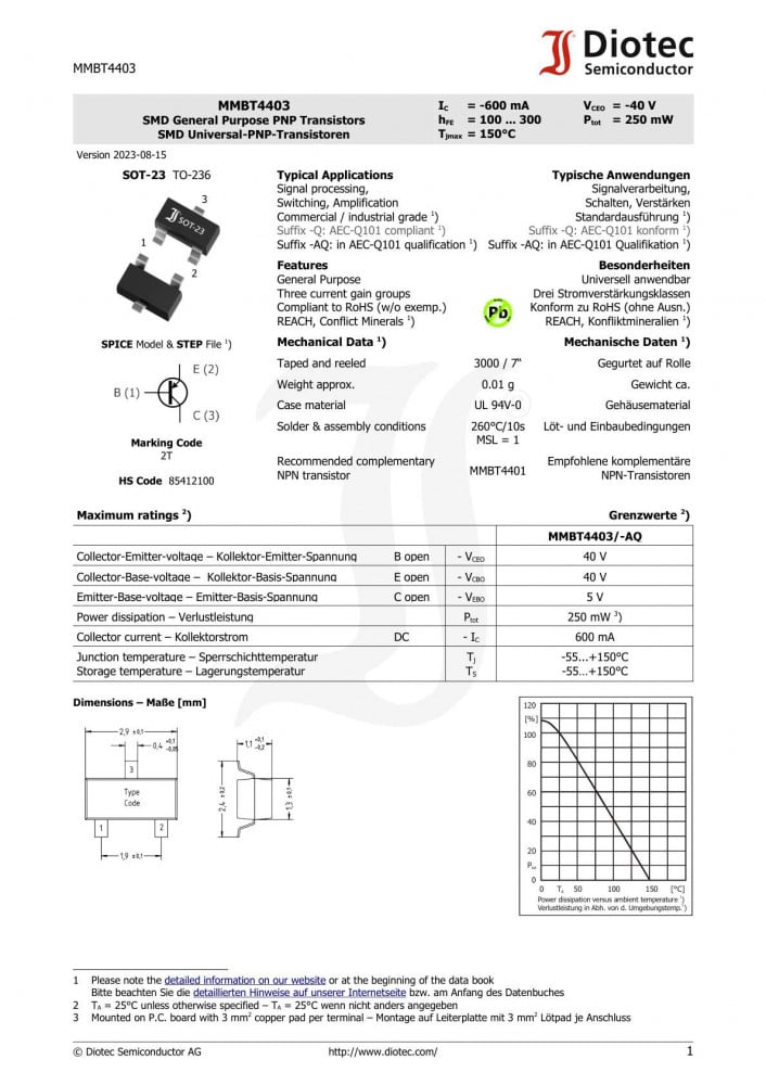 DIOTEC MMBT4403 datasheet page 1