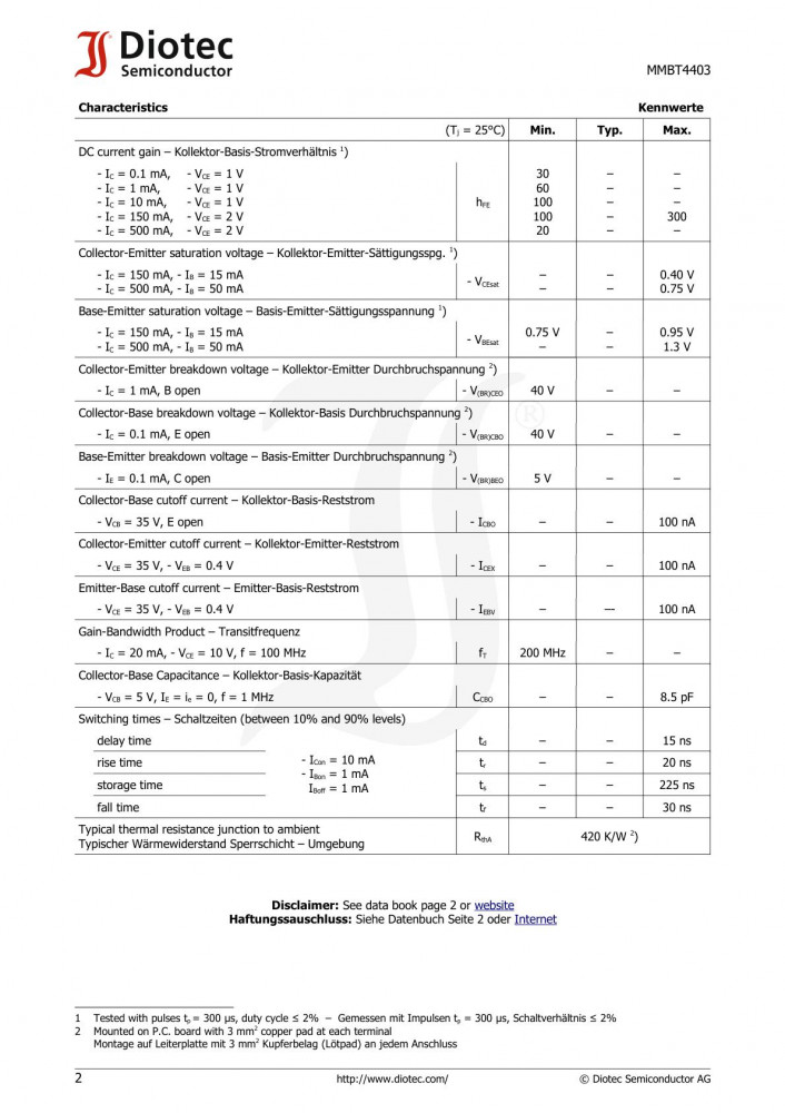 DIOTEC MMBT4403 datasheet page 2