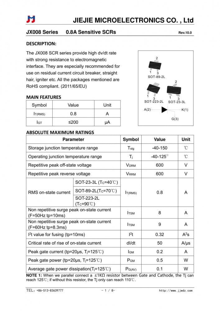 JX008L datasheet page 1