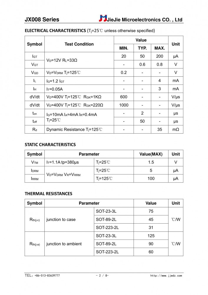 JX008L datasheet page 2