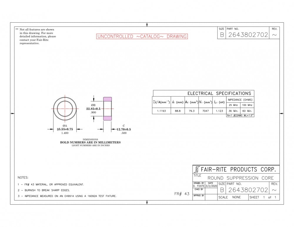 Fair-Rite 2643802702 technical document preview