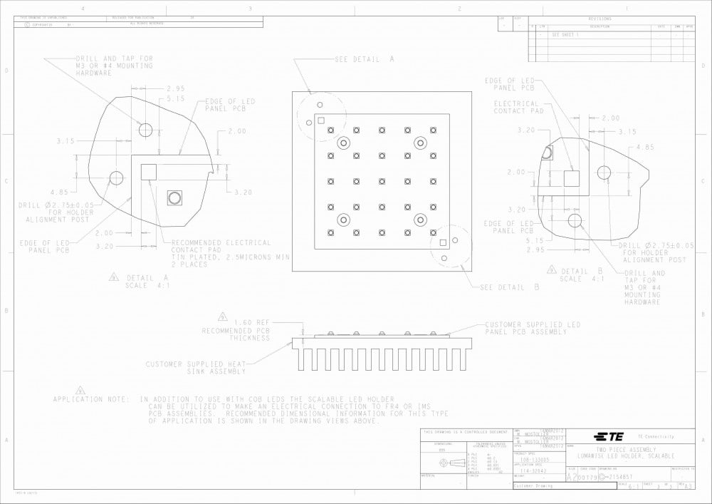 TE Connectivity drawing page 3 for LUMAWISE LED holder