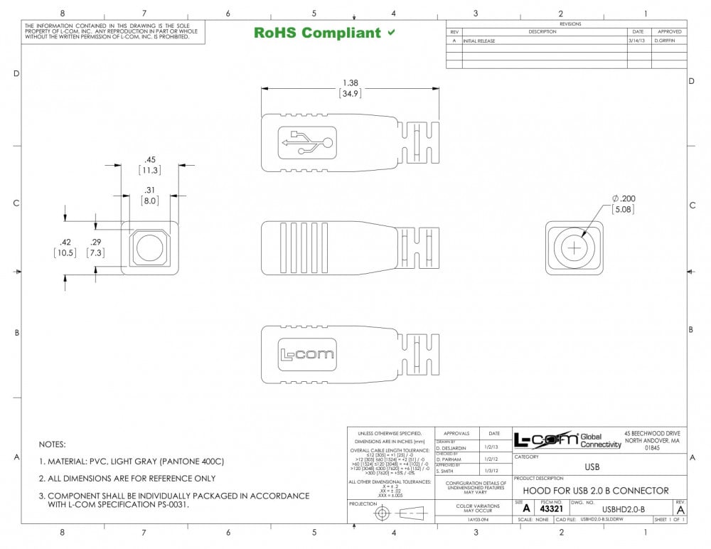 L-com USBHD2.0-B technical document preview