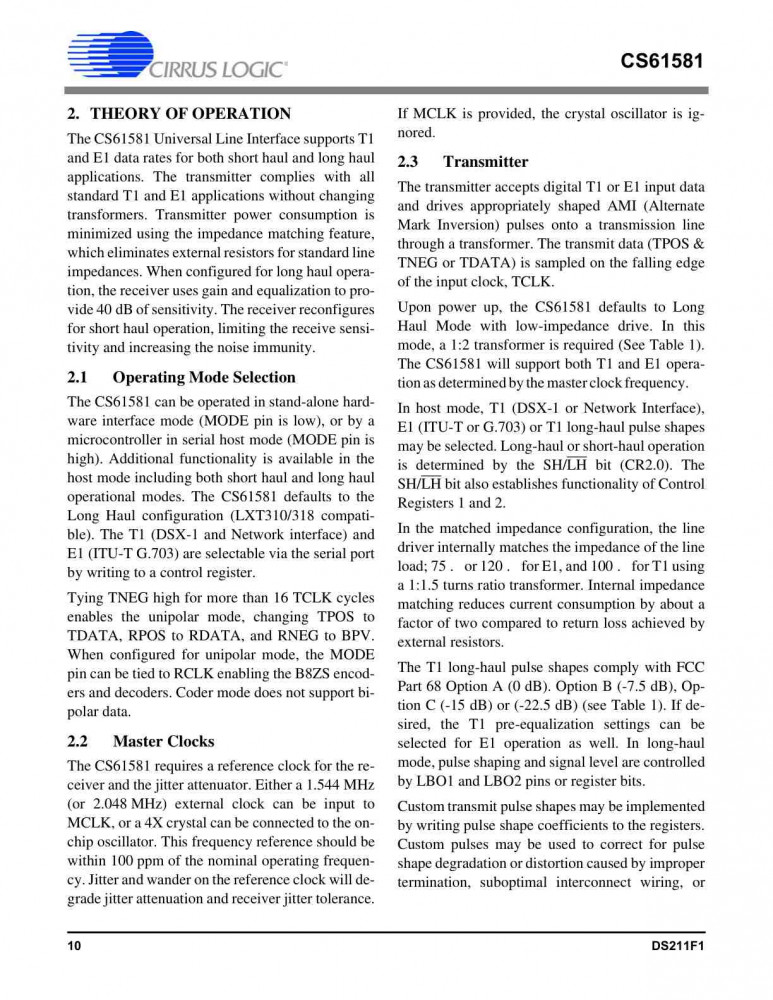 CS61581 datasheet page 10