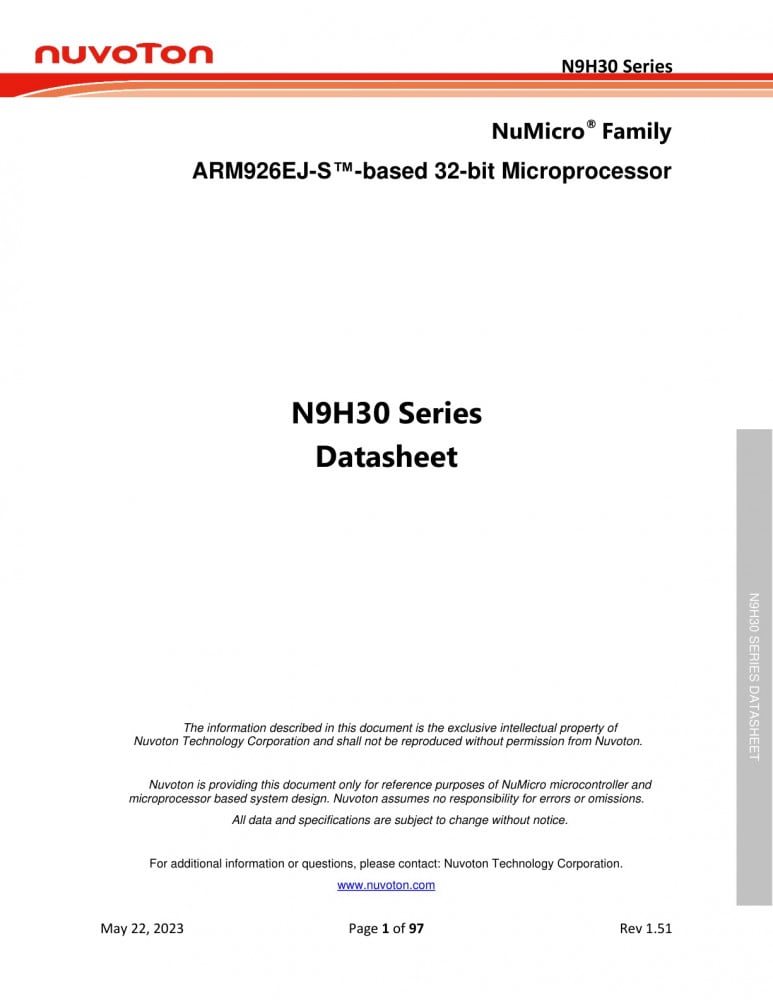 N9H30 datasheet preview page 1