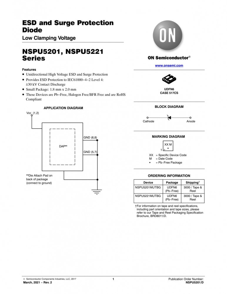 NSPU5221MUTBG datasheet page 1